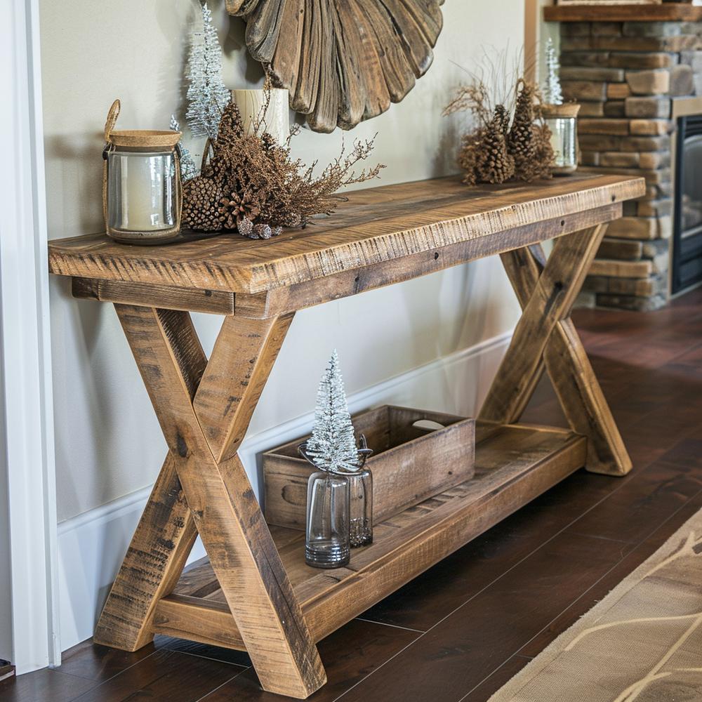 Crossbeam Rustic Sofa Table - Rustic Design in Reclaimed Wood